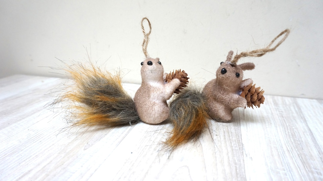 Set of 2 Squirrel Christmas Ornaments, Flocked Animal Centerpiece ...