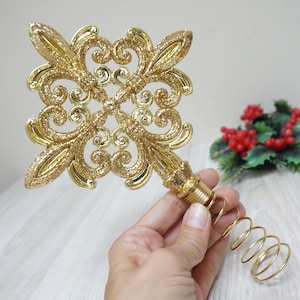 Fleur-de-lis Star Design Coil Gold Glitter Tree Topper, Vintage Spiral ...