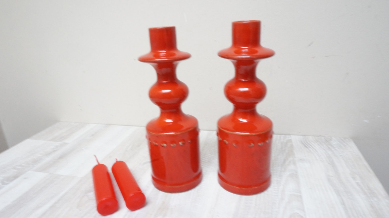 Set of 2 Red Fat Lava German or Scandinavian Ceramic Candle Holder ...