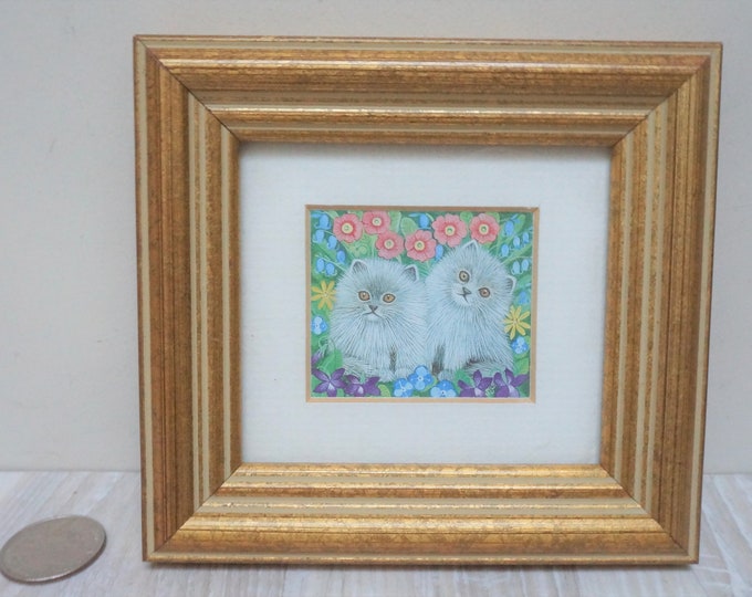 Sharon Jervis Lithographic Print of 2 Cats, Little Framed Cat Picture ...