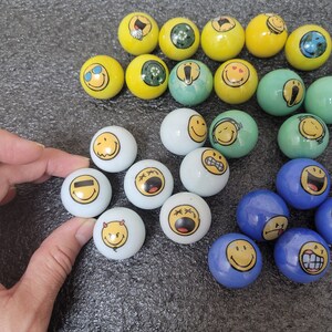 27 Glass Marbles With Print Decal, Mood Face Emotion Smile Bumble Bee ...