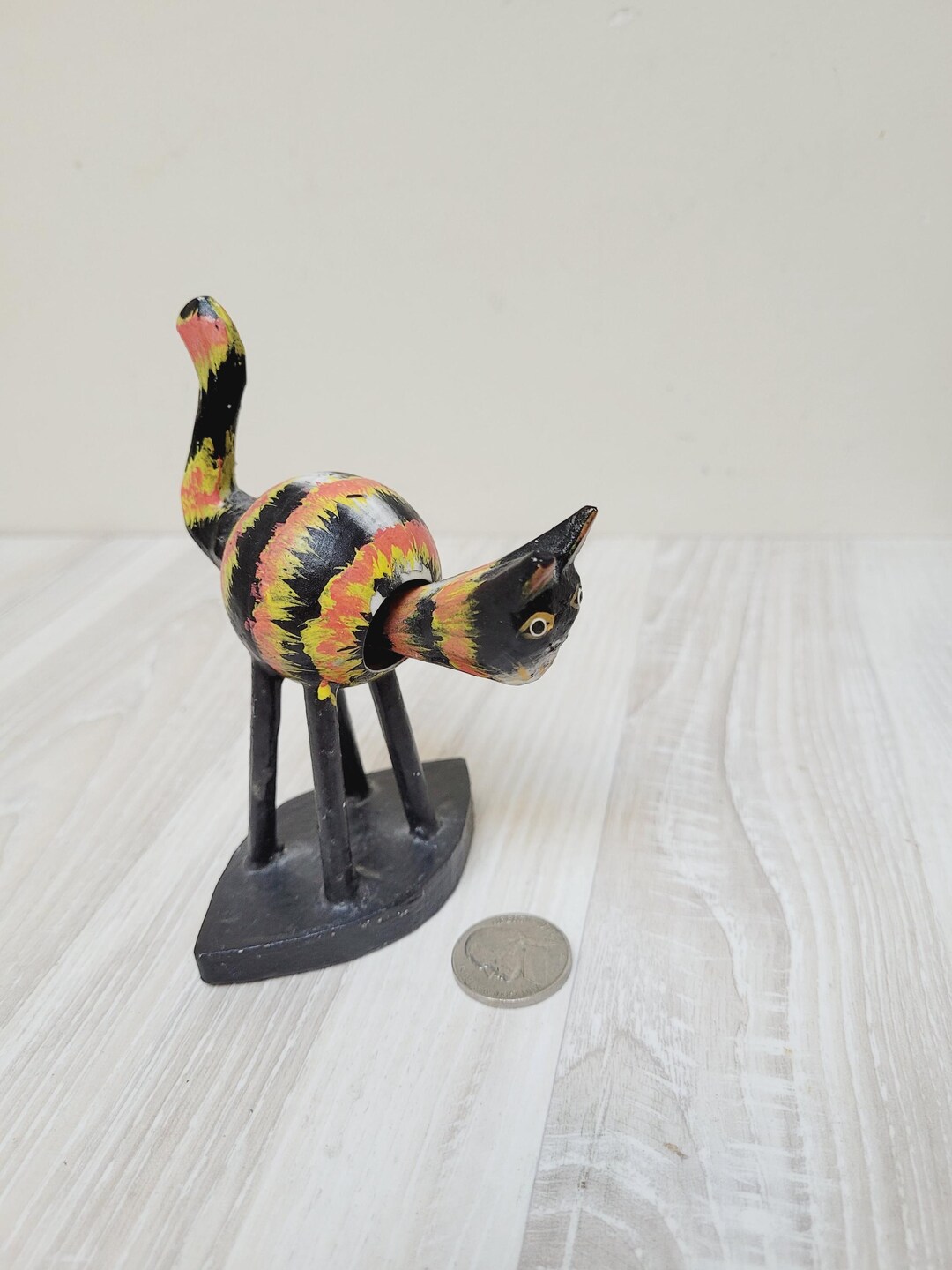 Wooden Cat Wobbling Head Figurine, Mini Animal Toy Vintage Retro Tabby ...