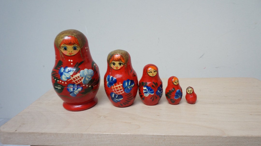 Matryoshka Set of 5 Doll, Soviet Souvenir Matrioshka, Vintage Wooden ...