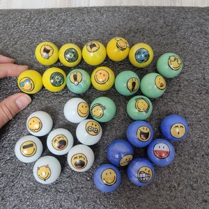 27 Glass Marbles With Print Decal, Mood Face Emotion Smile Bumble Bee ...