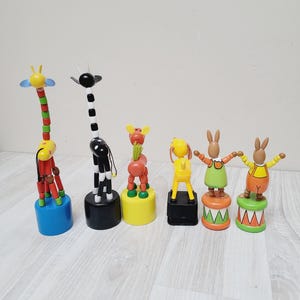 Wooden Push Button Easter Rabbit Giraffe Horse Dog Bunny Puppet ...