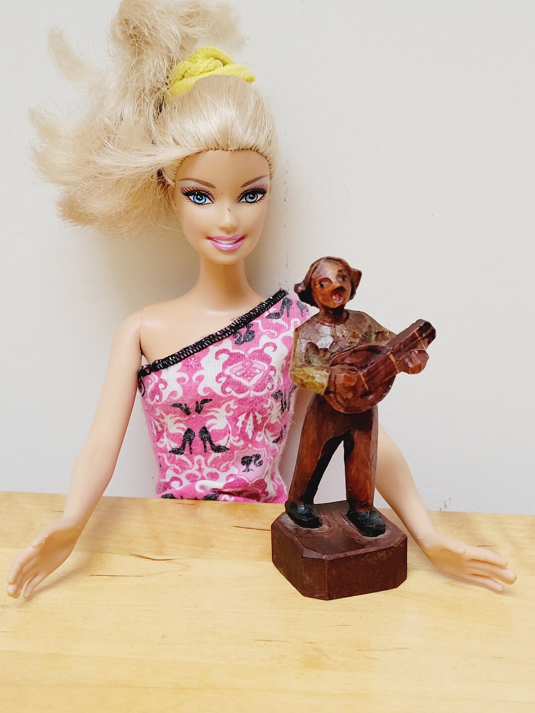 3"/7.5 Cm Wooden Miniature Banjo Musician, Primitive Hand Carved Singer ...