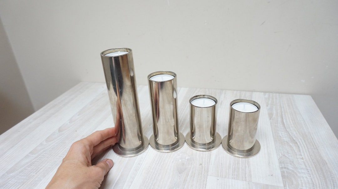 Set of 4 Scandinavian Chrome Metal Gradient Advent Candleholder ...
