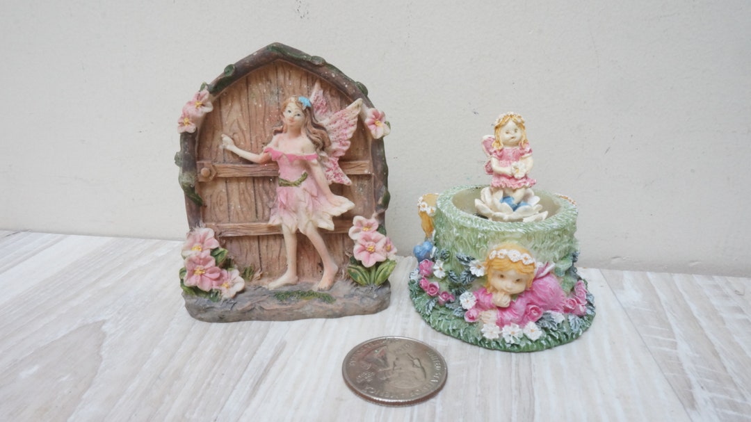 2 Miniature Fairy Figurine, at Door 3D Mini Garden Fay Peri Elf Doll ...