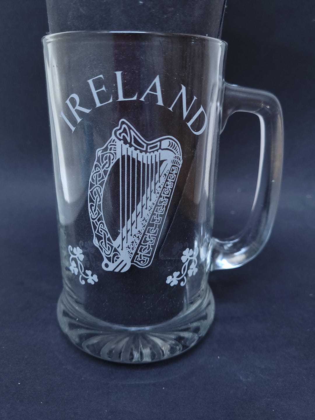 Irish Beer Glass Mug, Ireland Shamrock Harp Etched Engraved Tankard ...