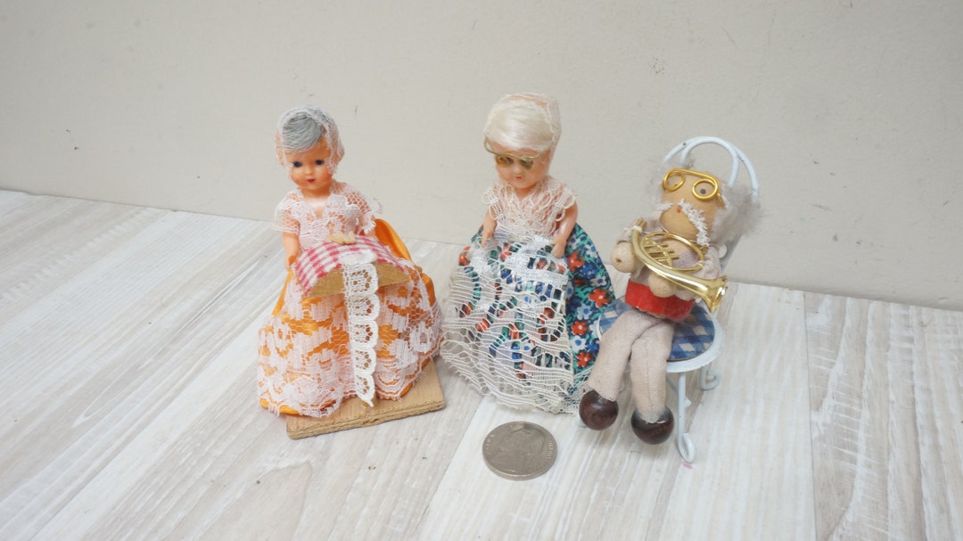 Set of 3 Dolls, 1:12 Scale Bobbin Lace Making Doll Woman French Horn ...
