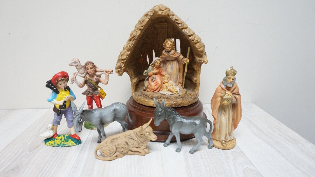 Italian Nativity Set Mary Jesus Joseph Shepherd Cow Donkey Noe German ...