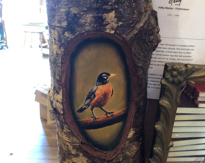 Hand Painted Robin, Done on a Tree Log, Vancouver Island Artwork by ...