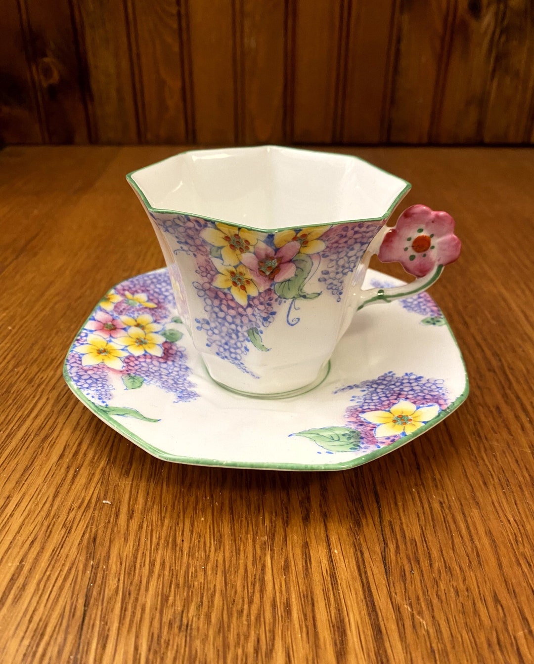 Rare Melba Bone China England, Pink Flower Handle Teacup & Saucer ...