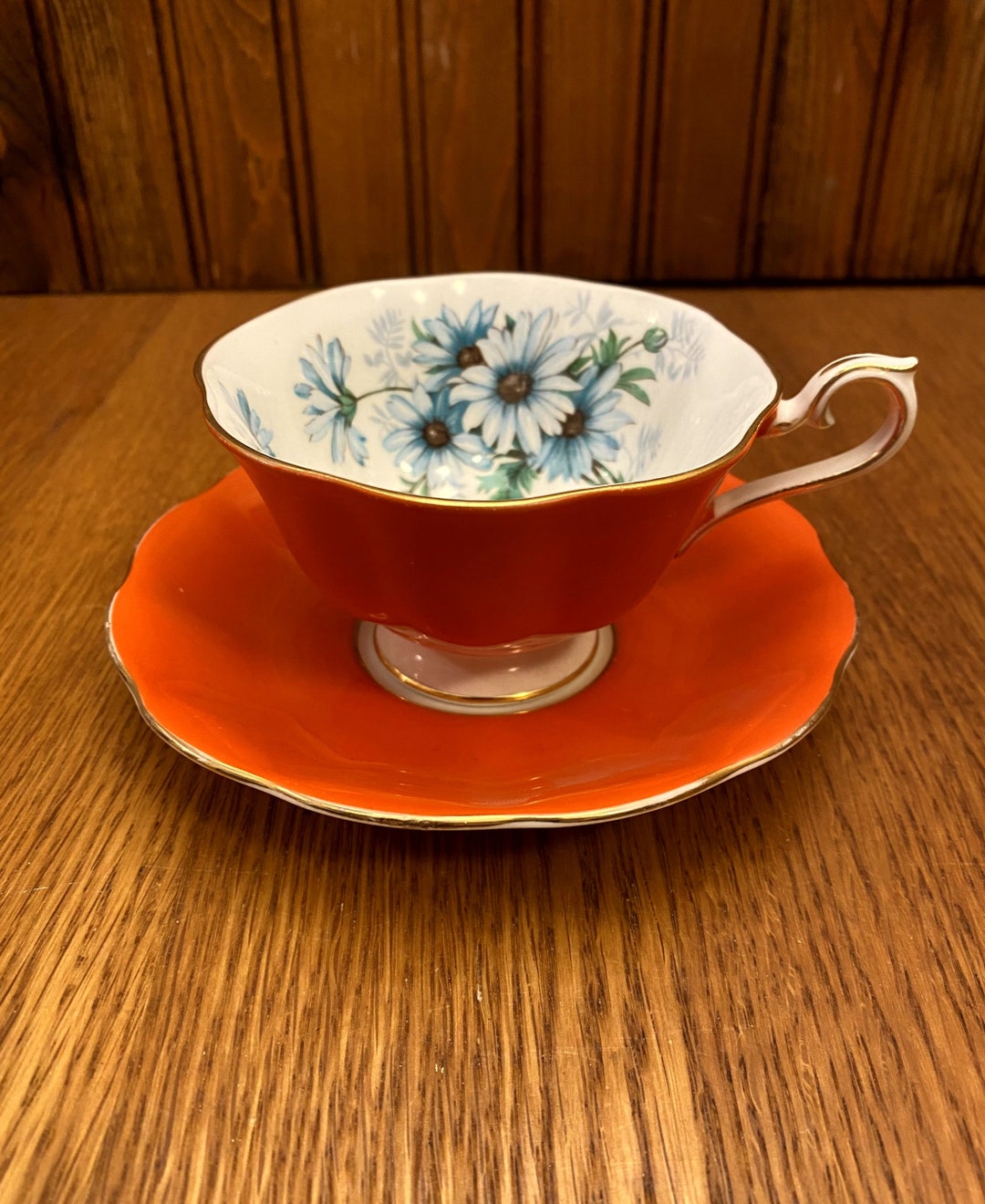 Royal Albert Bright Orange, Avon Shape Teacup and Saucer With Blue ...