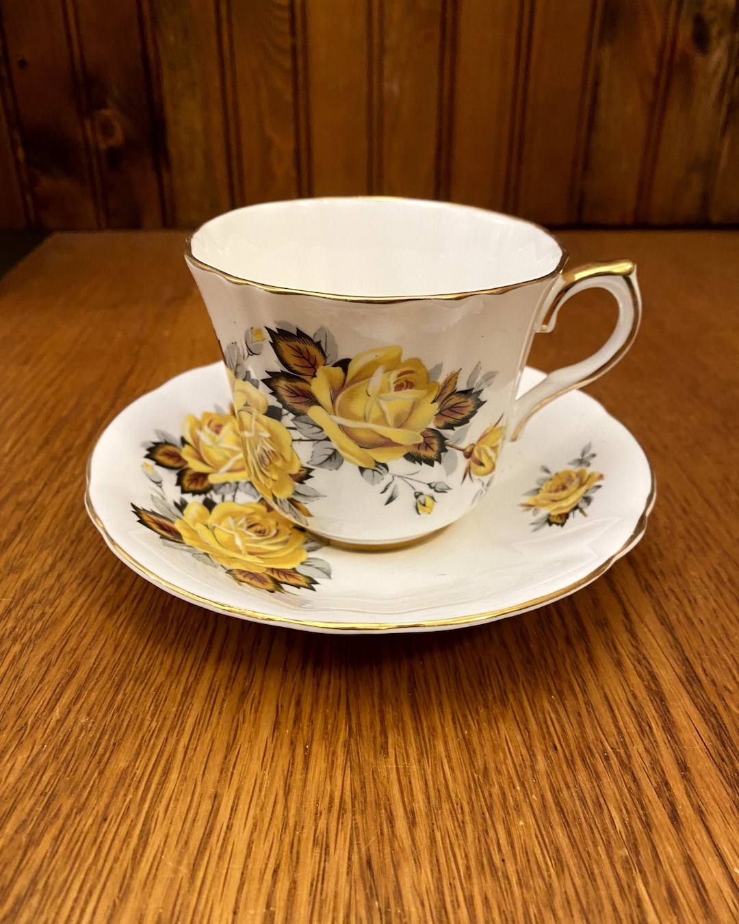 Windsor Bone China Large Open Yellow Rose Teacup and Saucer, Yellow ...