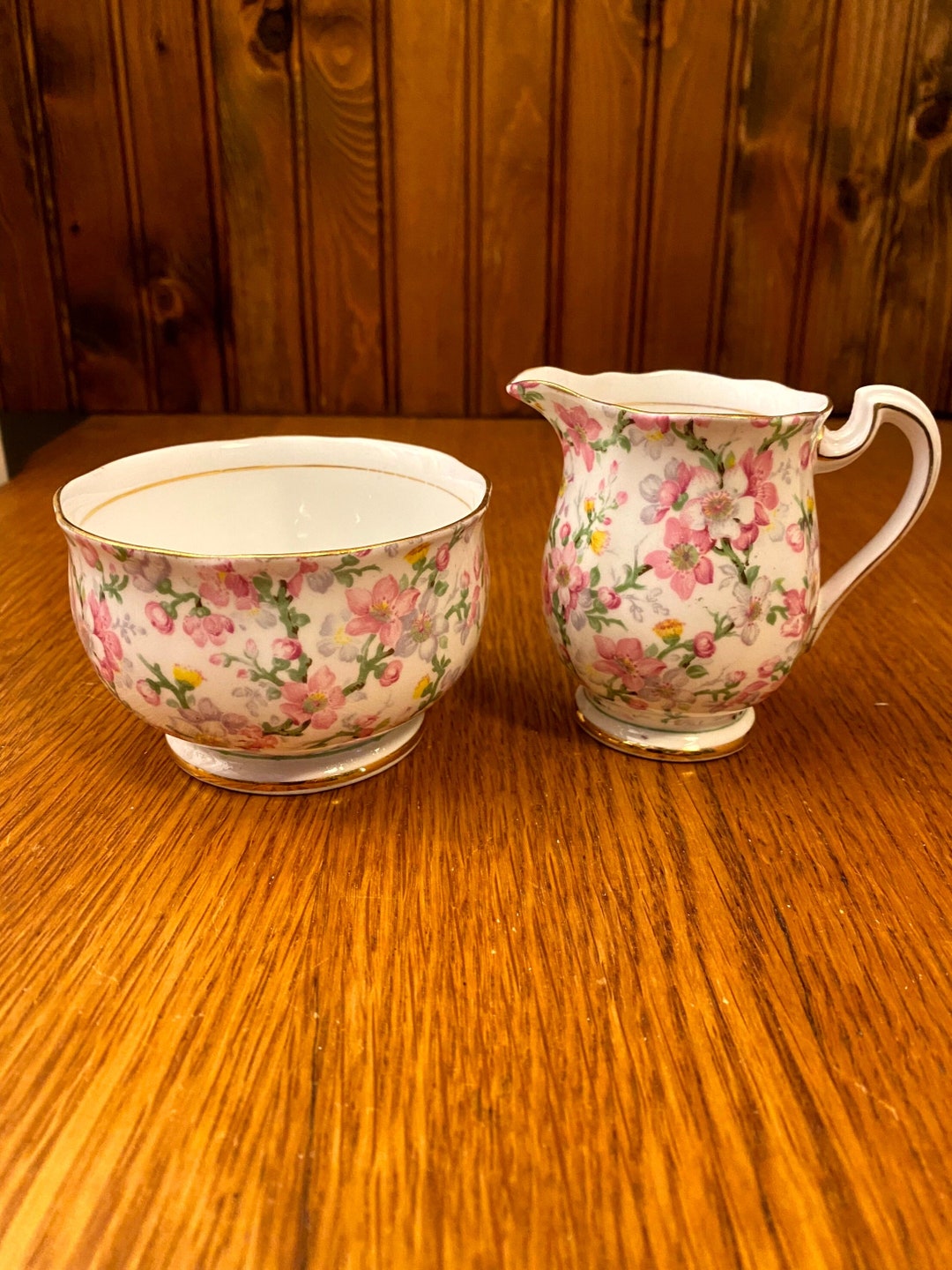 Royal Standard May Medley Mini Cream and Open Sugar Bowl, Pink Rose ...