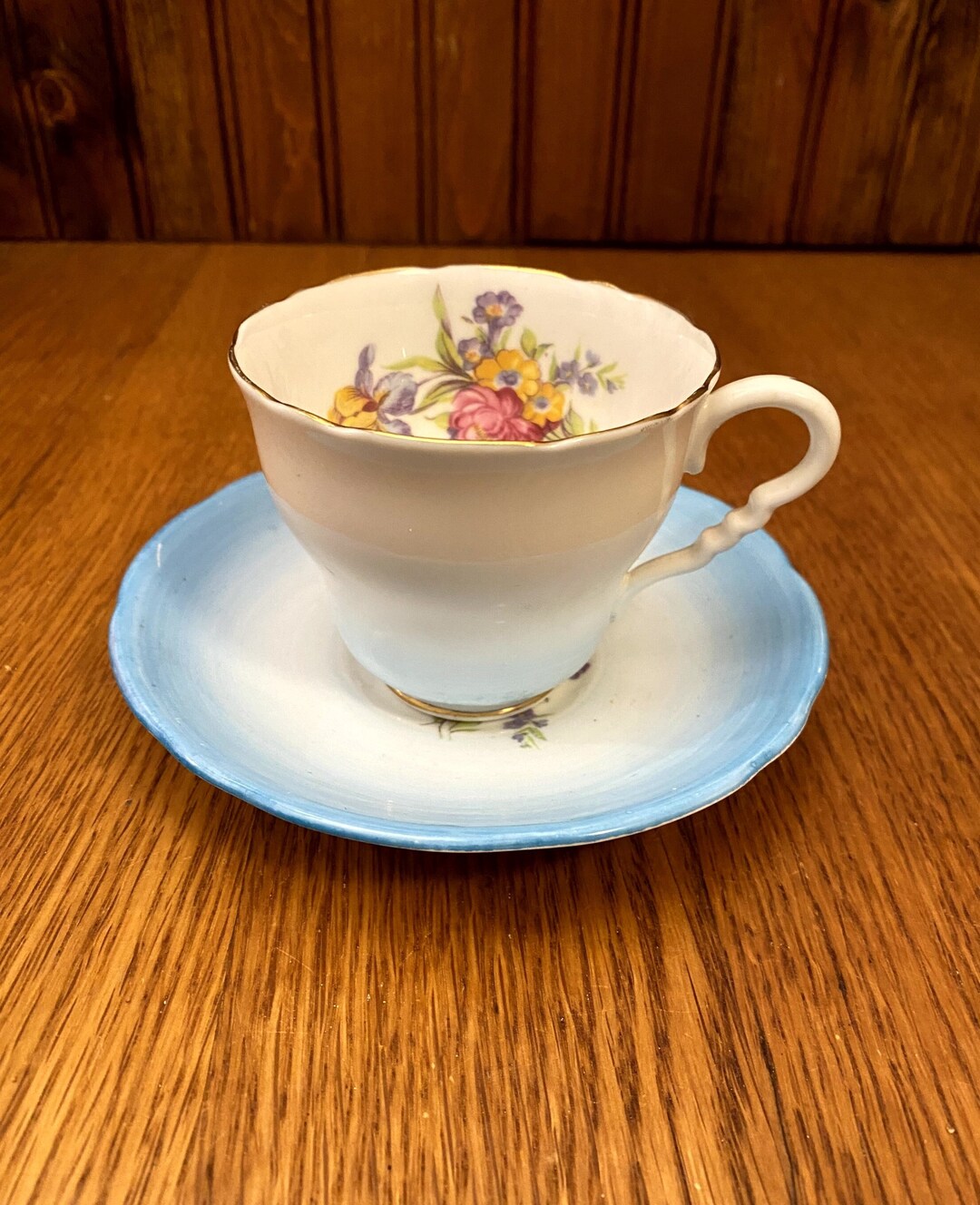 Royal Stafford Robins Egg Blue Teacup and Saucer, Rose and Iris Floral ...