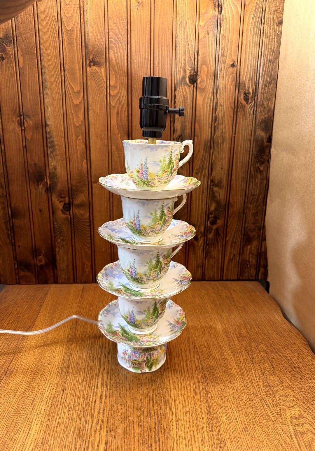 Royal Albert Kentish Rockery Teacup and Saucer Lamp, Upcycled China, Re ...