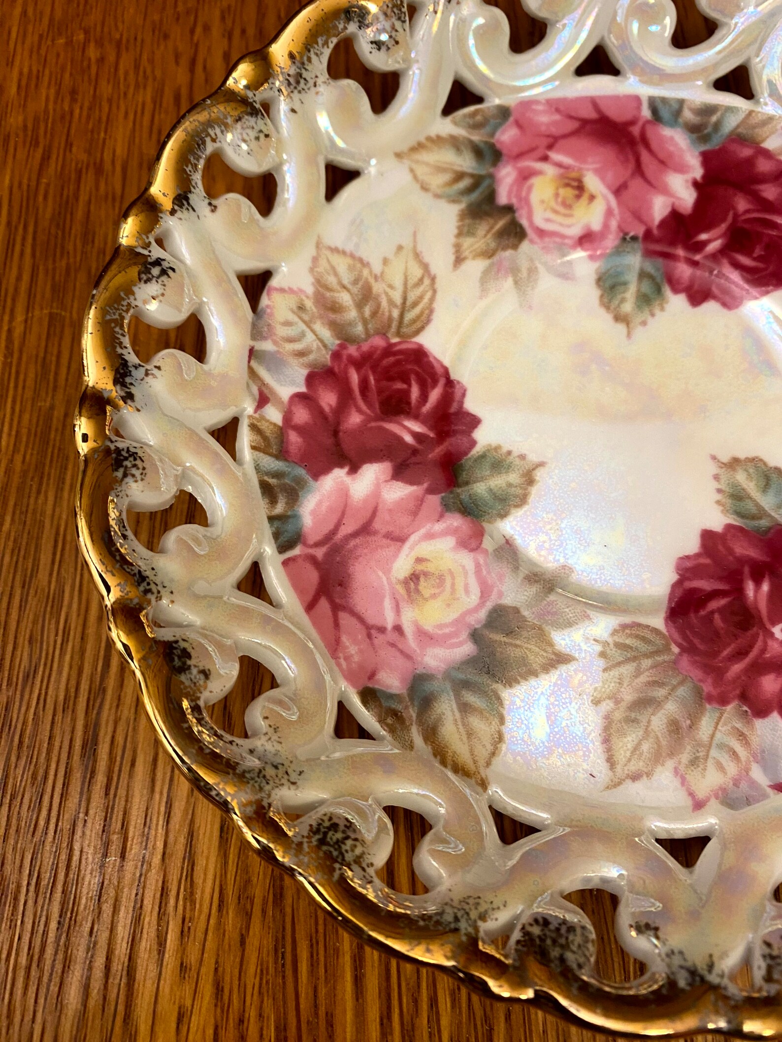 Shafford Lusterware Teacup and Pierced Saucer: Hand Decorated Pink ...