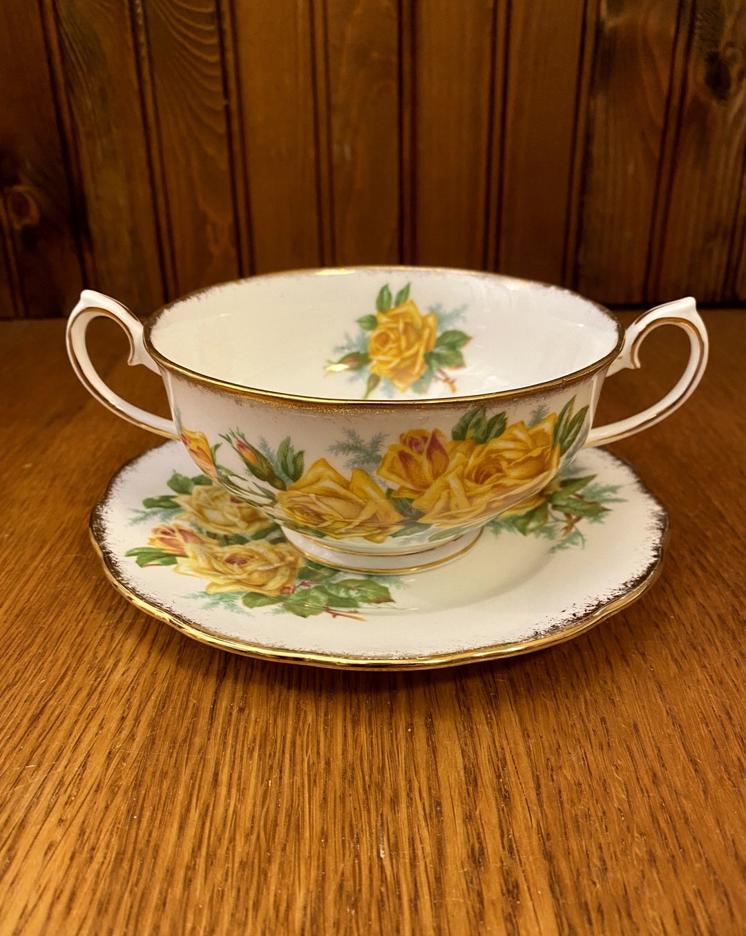 Royal Albert Tea Rose Yellow Cream Soup Bowl With Small Round Plate - Etsy