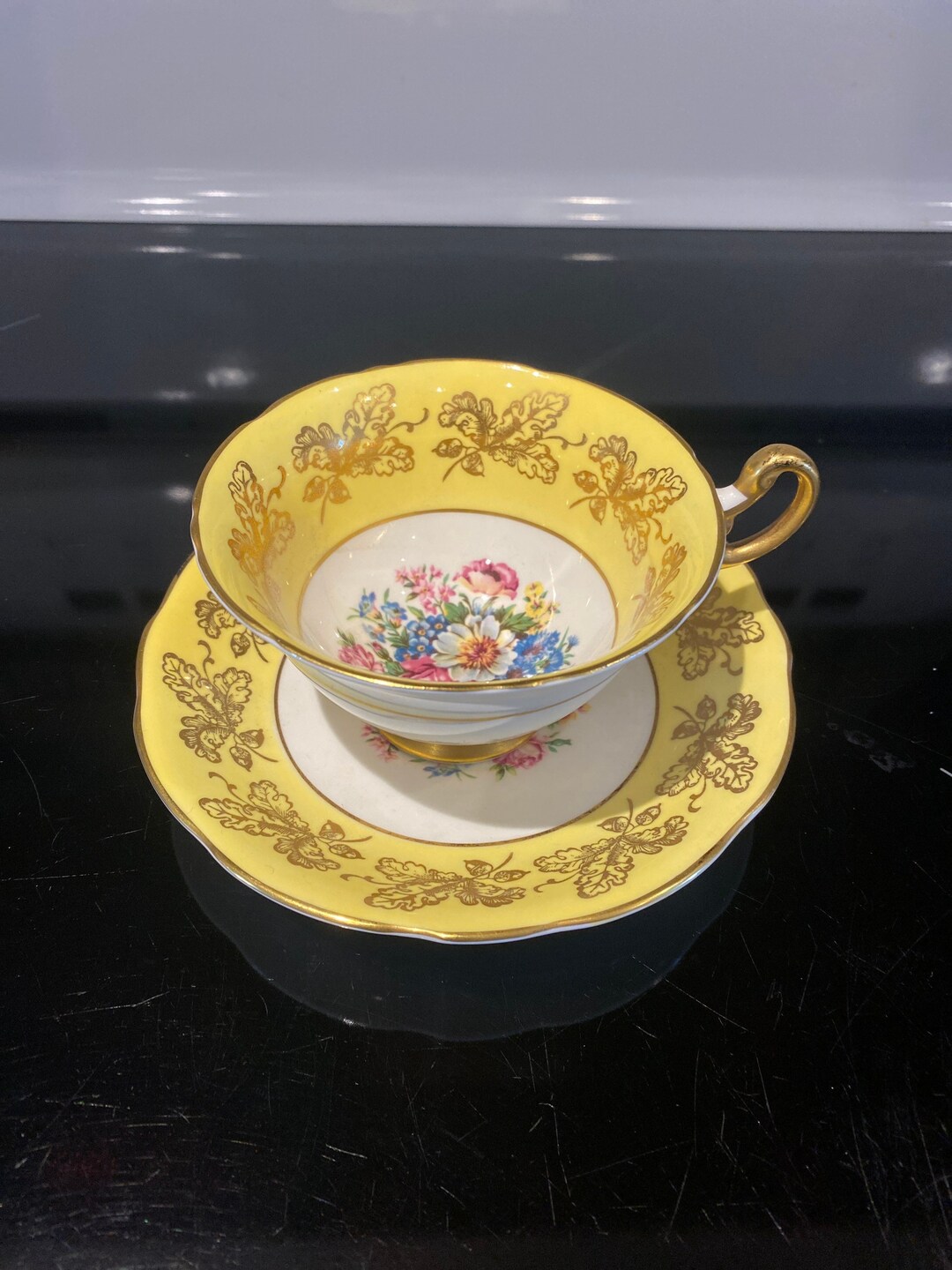 Vintage E B Foley China, Yellow With Gold Floral Accents and a Bouquet ...