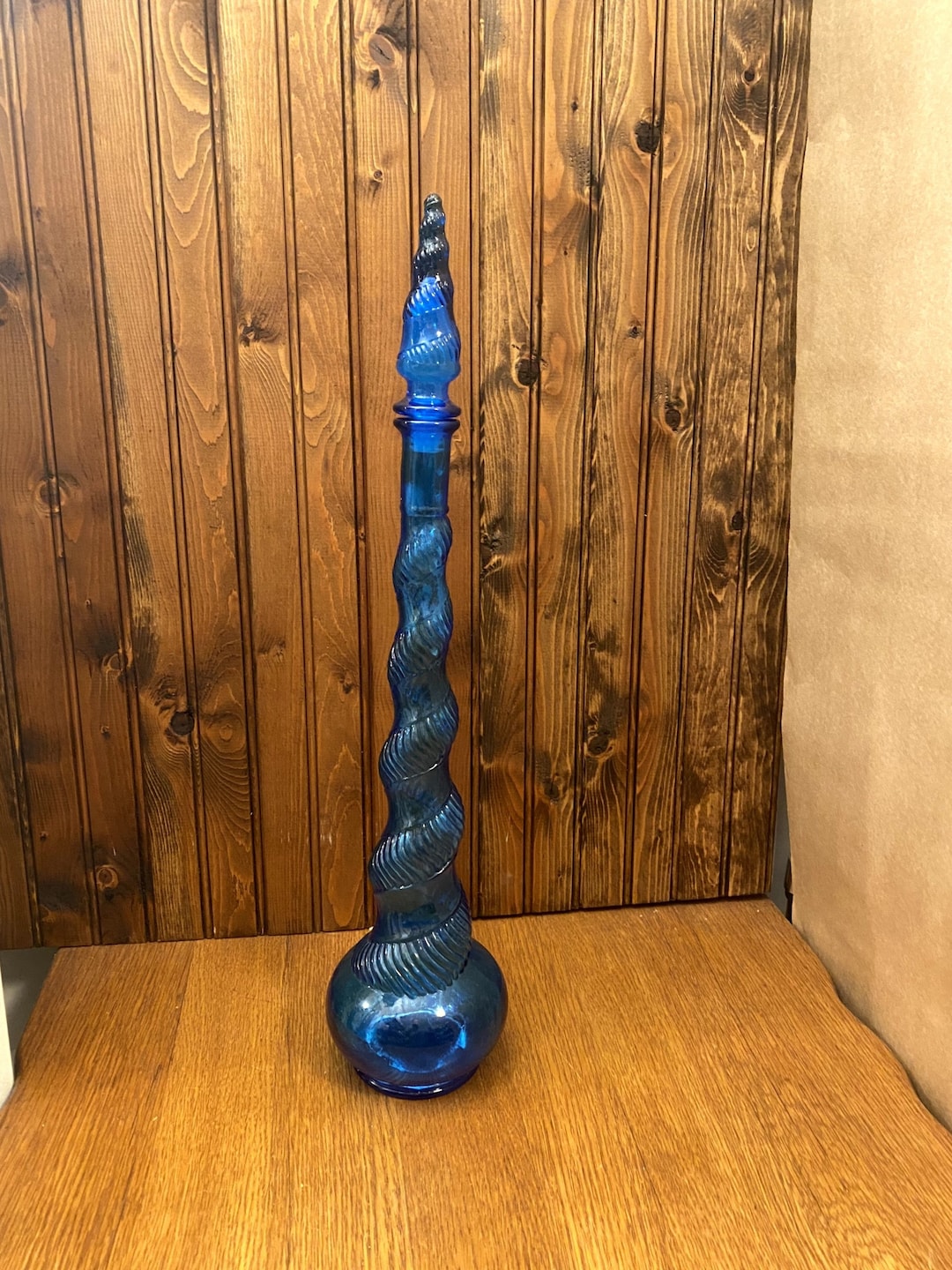 Genie Bottle in Cobalt Blue, Snake Skin Empoli Glass Decanter, Made in ...