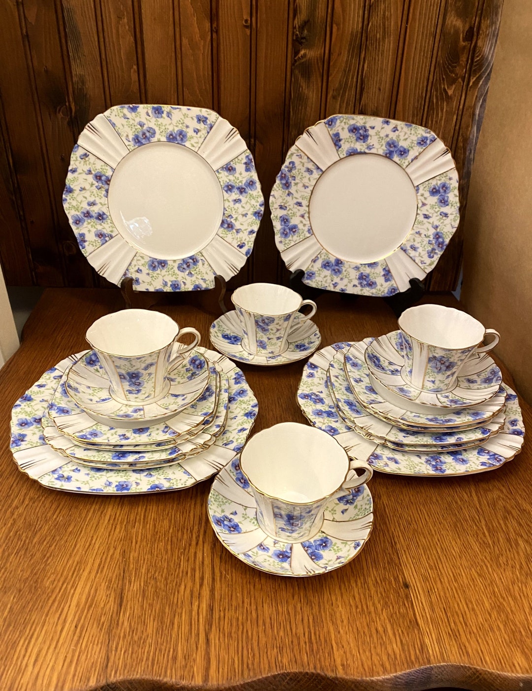 Rare Royal Albert Blue Pansy Chintz Dinnerware, Service for 4 - Etsy