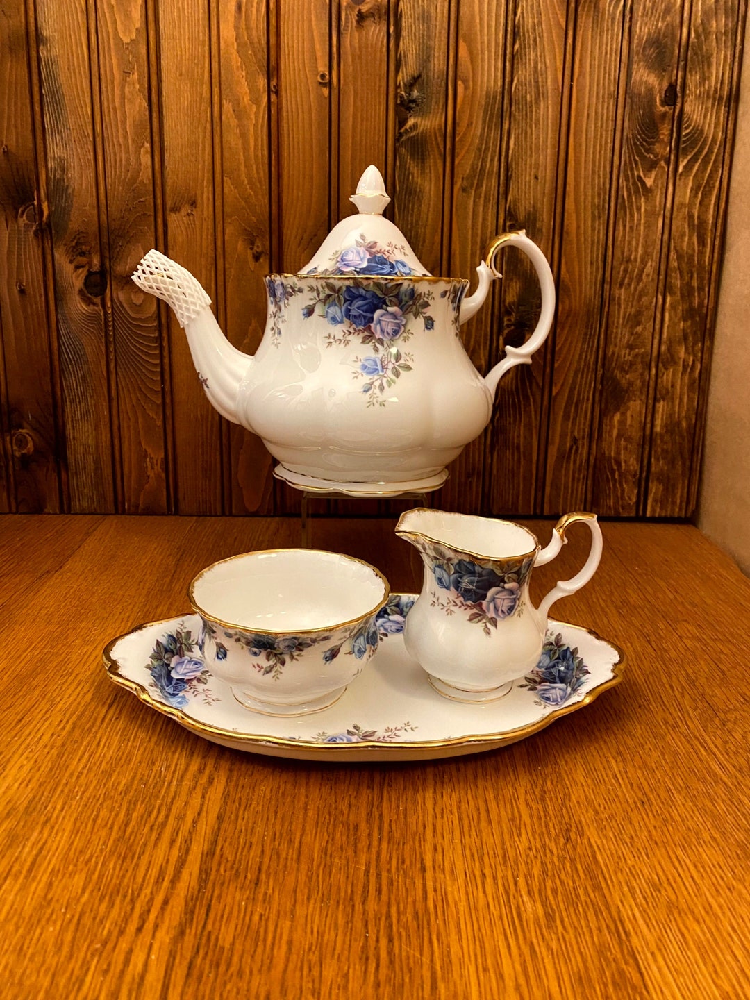 Royal Albert Moonlight Rose Teapot With Cream and Sugar and Matching ...