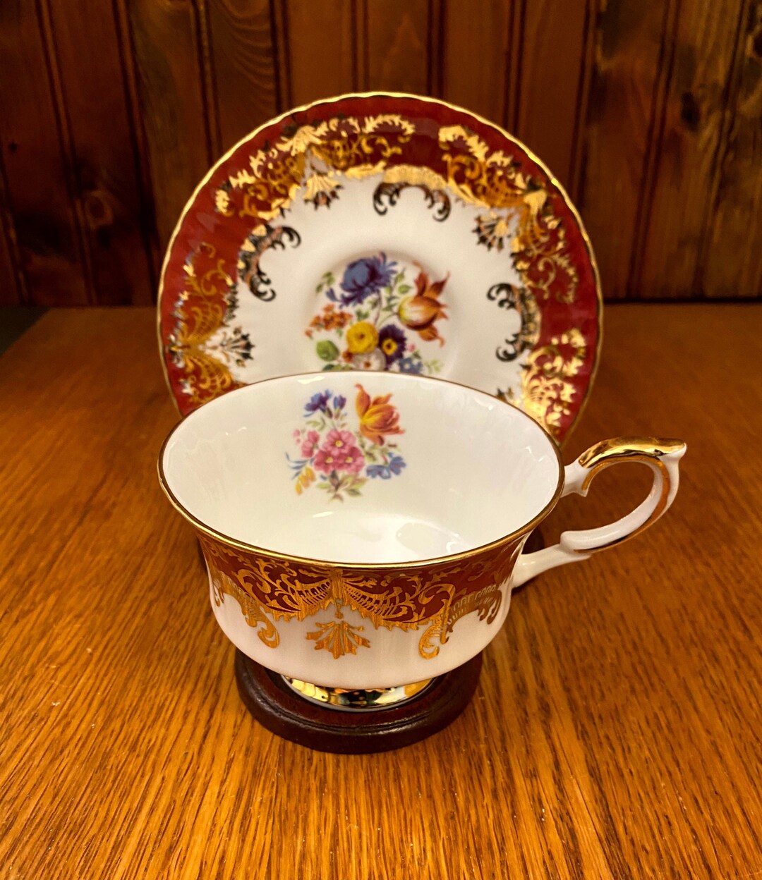 Paragon Warranted Bone China Burgundy and Gold Filigree Border With a ...