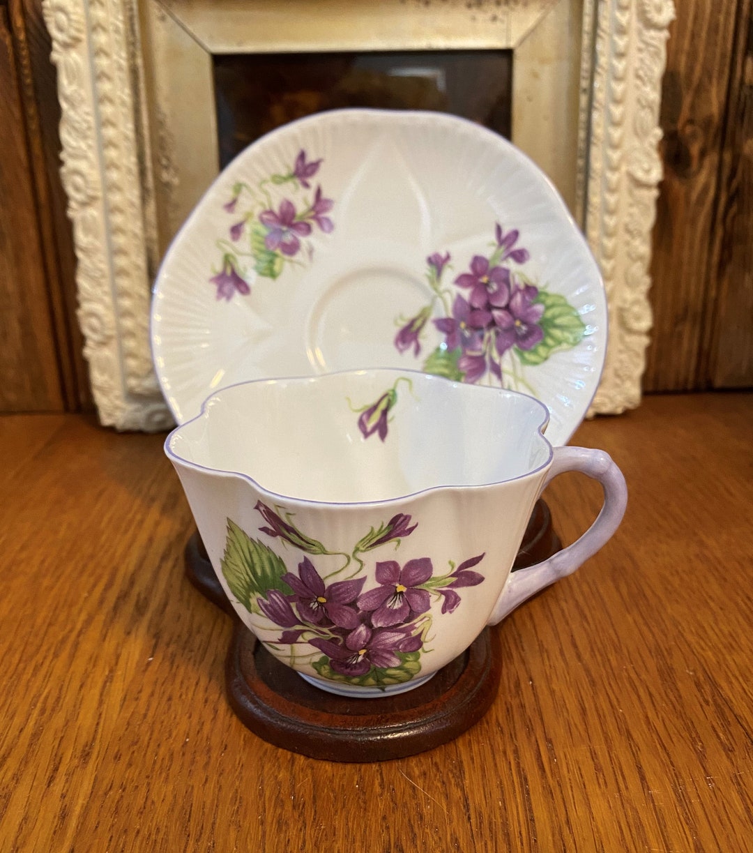 Shelly Fine Bone China Violets Teacup and Saucer in the Dainty Shape ...