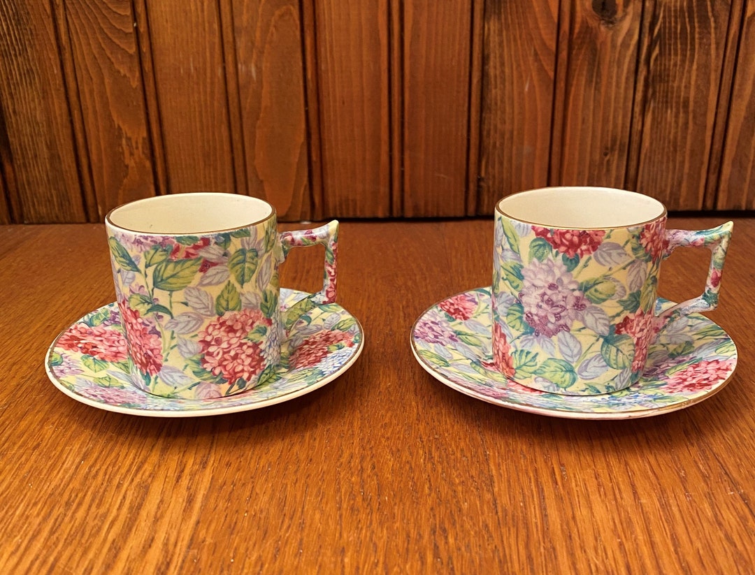James Kent Old Hydrangea Chintz Demitasse Teacup and Saucer Set of 2 ...