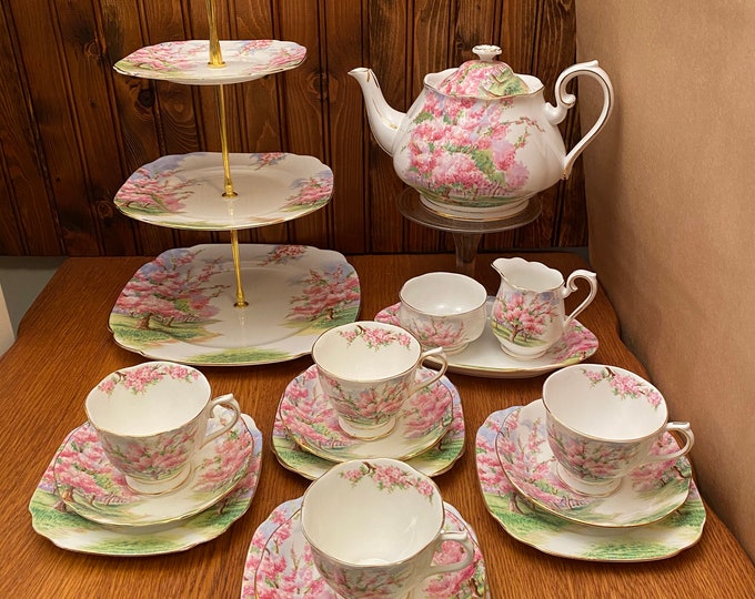 18 Piece Royal Albert Blossom Time Tea Set With Large Tea Pot, 3 Tier ...