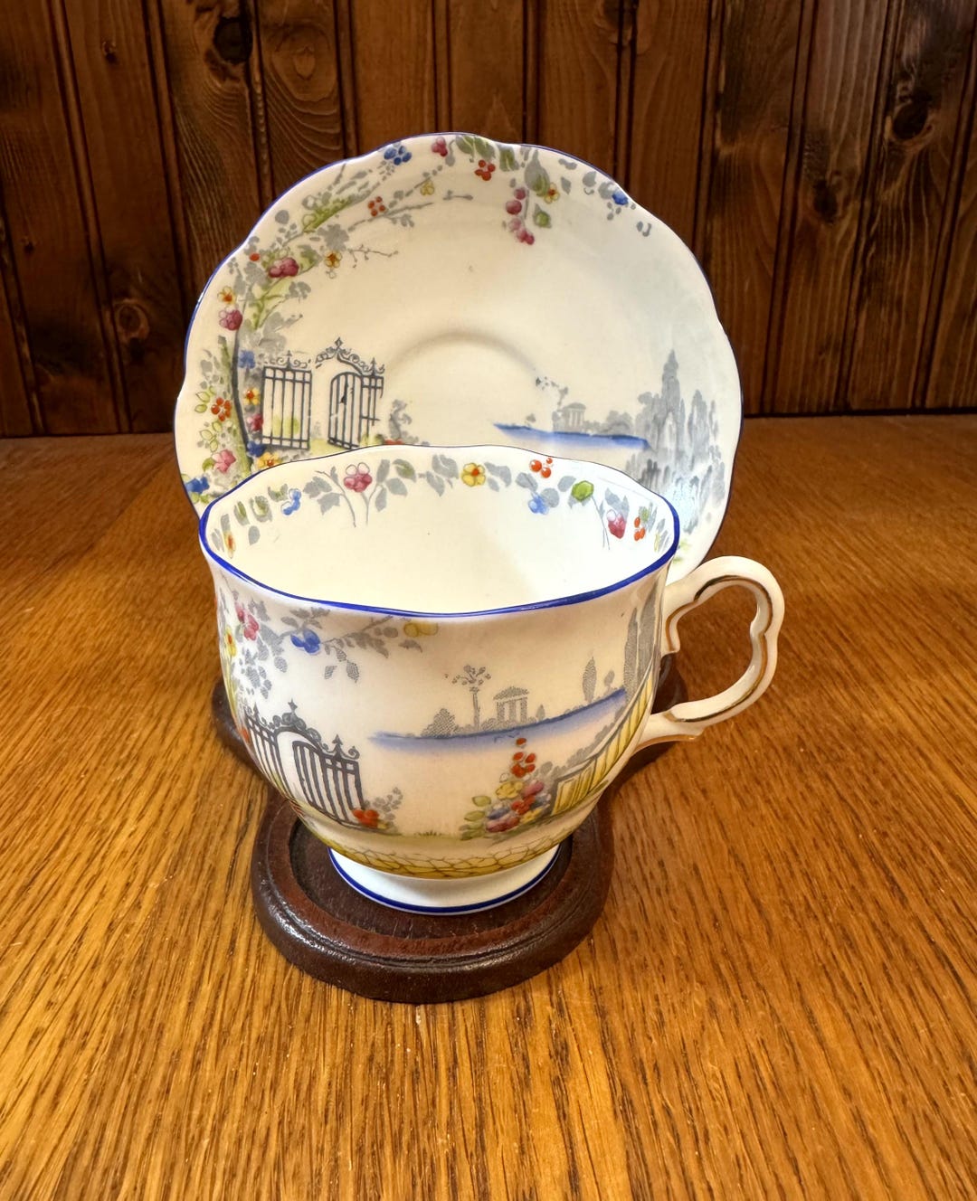 Rare Royal Albert Rosedale Pattern Teacup and Saucer With Blue Trim ...