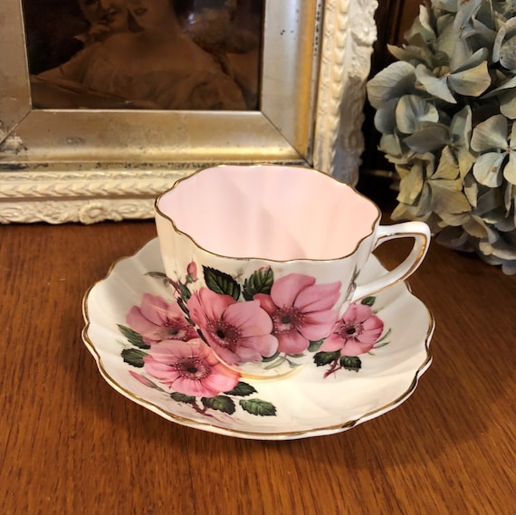 Pink Interior Old Royal Bone China Pink Wild Roses Teacup and | Etsy