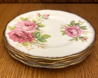 3 Royal Albert American Beauty Rose Plates 7 Inch Pink Cabbage Rose ...