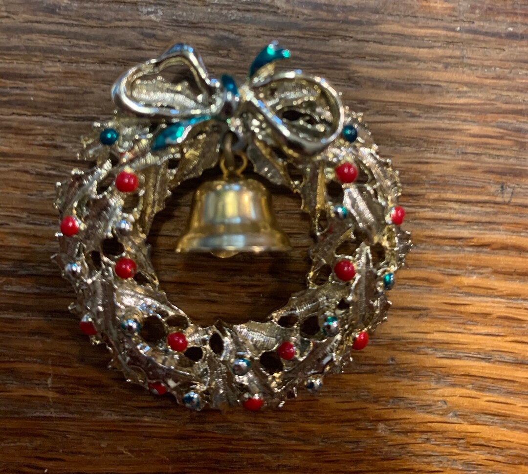 Vintage Christmas Wreath Pin Brooch Retro Jewelry - Etsy