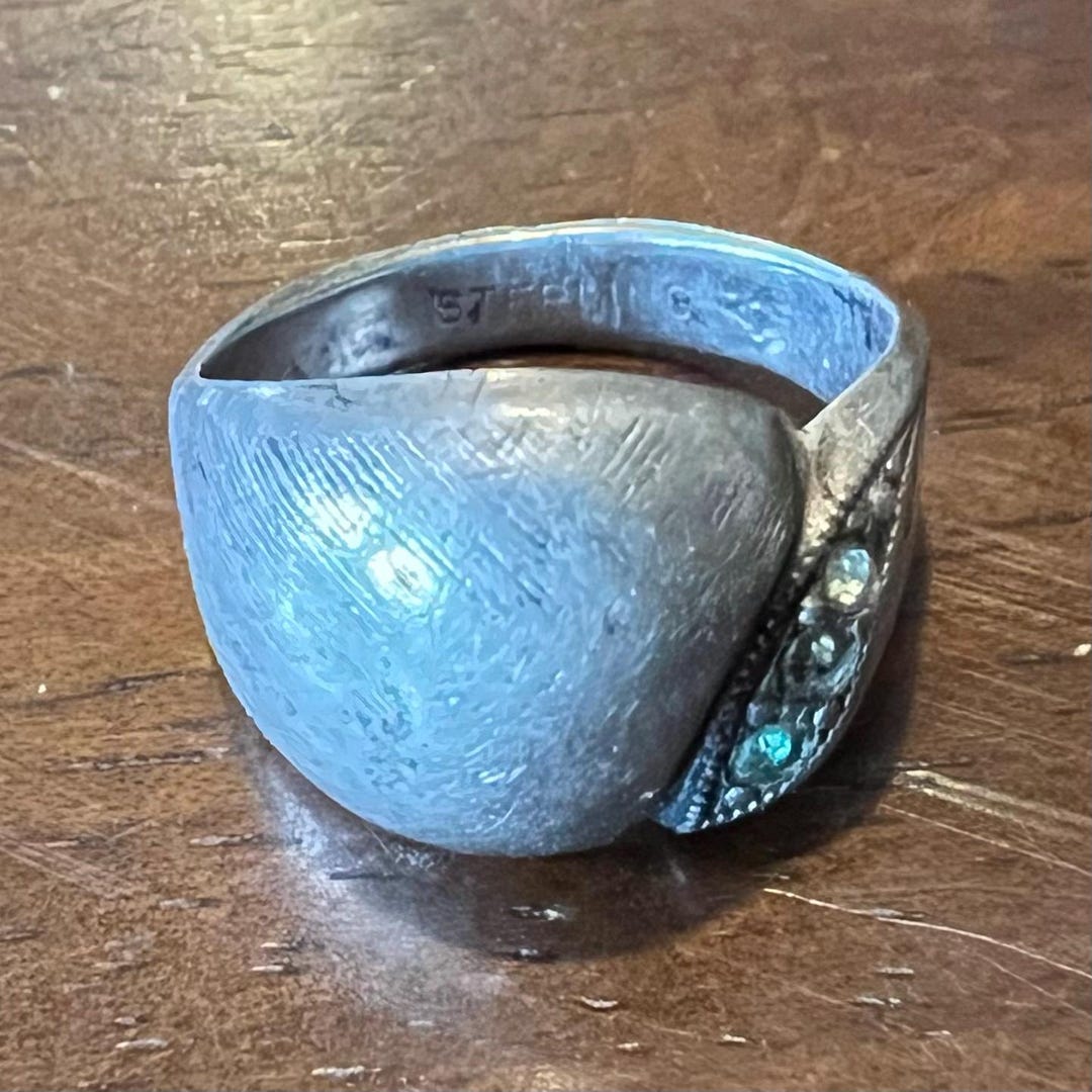 Small Silver Antique Ring With Three Gems Hallmark Size 5 - Etsy