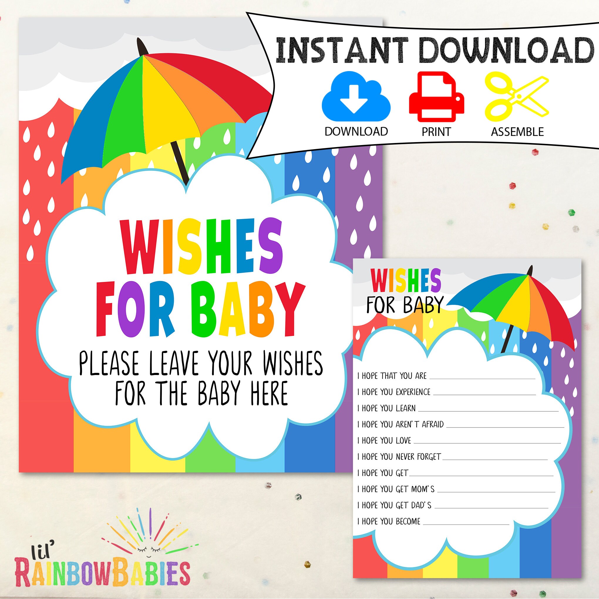 PRINTABLE Rainbow Wishes for Baby, Rainbow Baby Shower Game, Well ...