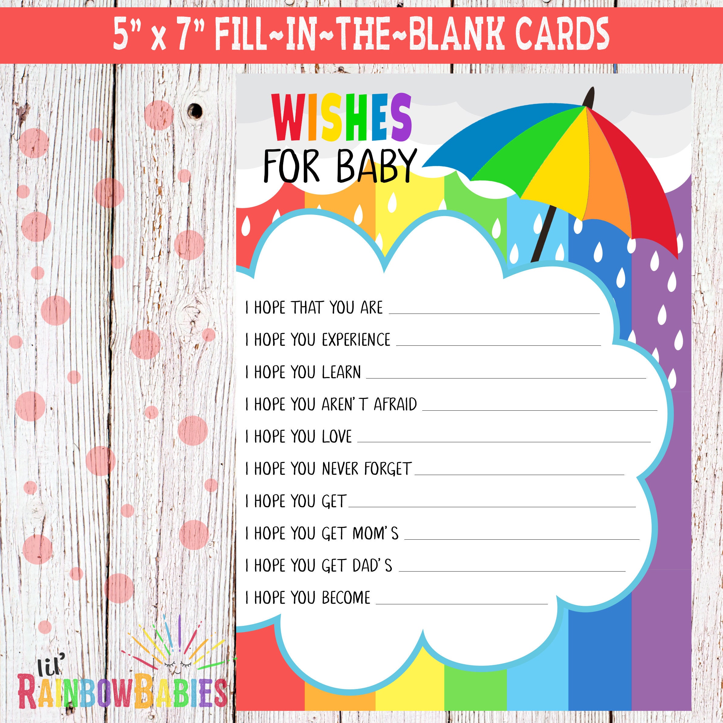PRINTABLE Rainbow Wishes for Baby, Rainbow Baby Shower Game, Well ...