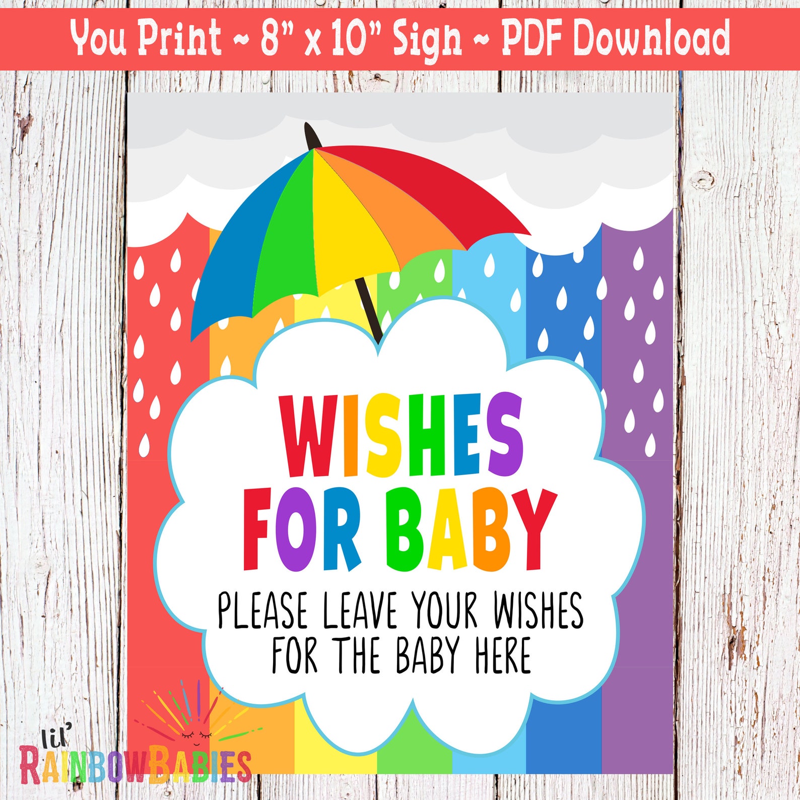 PRINTABLE Rainbow Wishes for Baby, Rainbow Baby Shower Game, Well ...