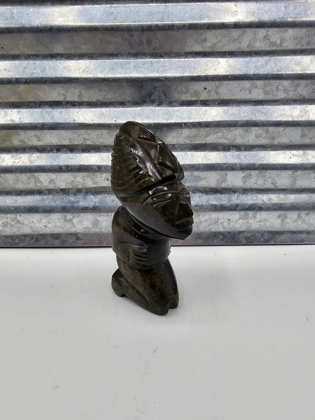 Carved Stone Mayan Aztec Incan Figure/ Green Sheen Black Obsidian ...