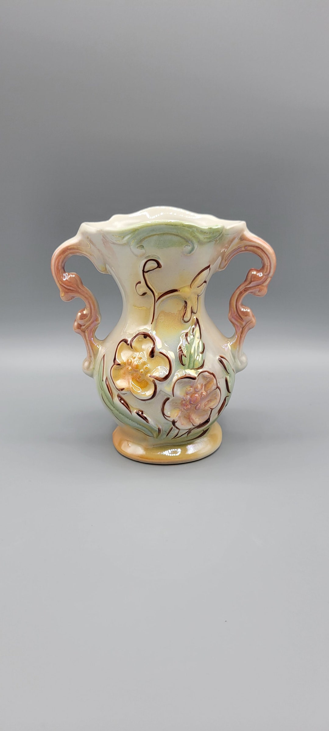 Lusterware Brazilian Vase Porcelain Double Handle Vintage Vase Raised ...