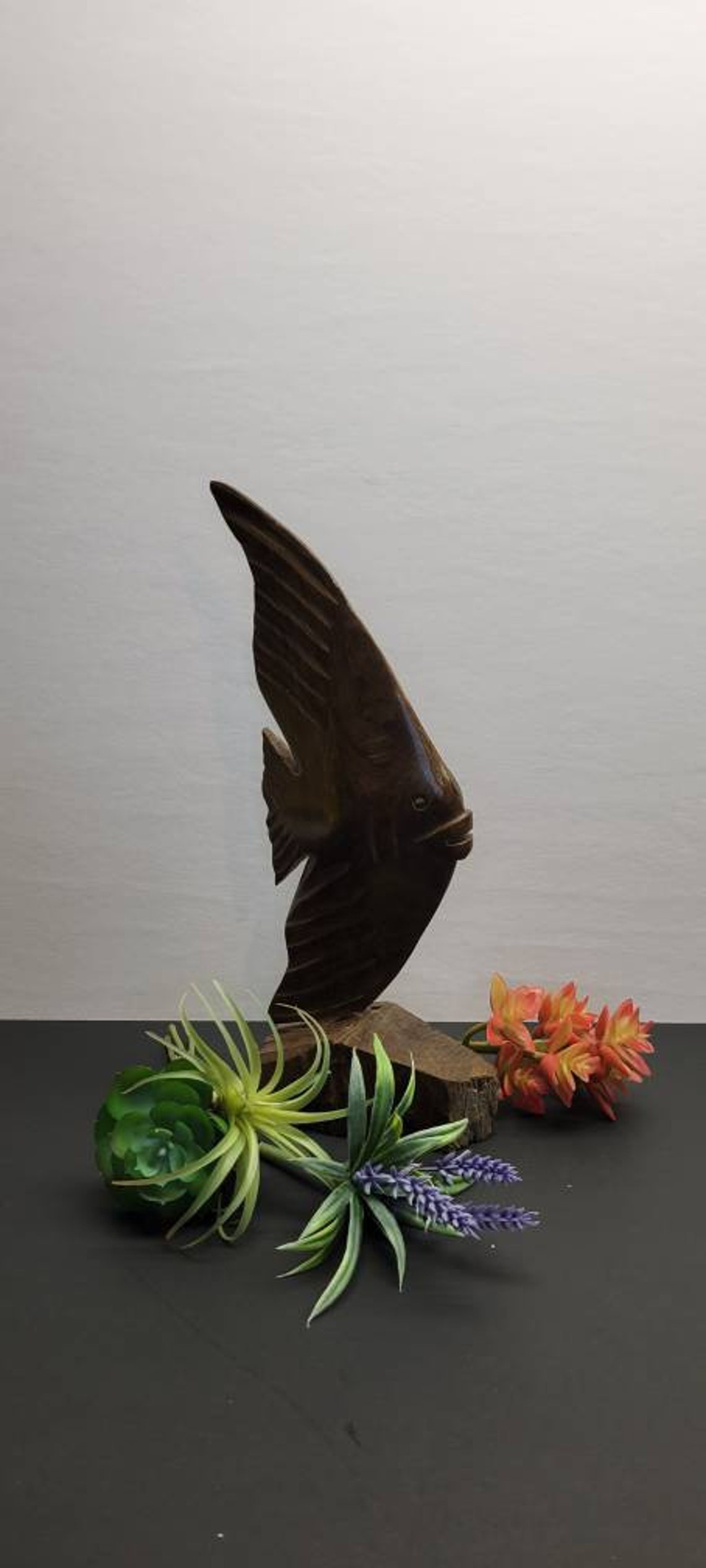 Ironwood Angel Fish Sculpture Vintage Hand Carved Tropical - Etsy