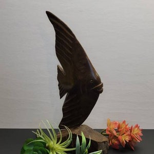 Ironwood Angel Fish Sculpture Vintage Hand Carved Tropical Figurine ...