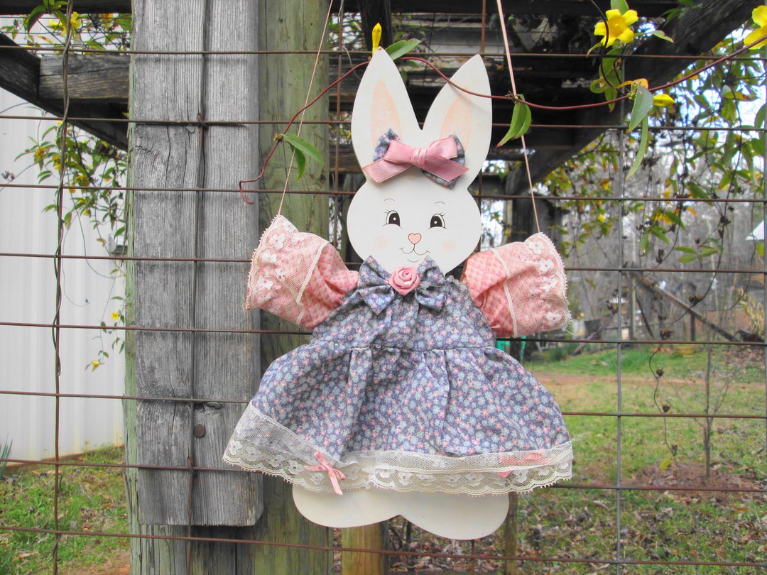 Wooden Hanging Easter Bunny Rabbit Door Wall Tree Hanging Girl Bunny ...
