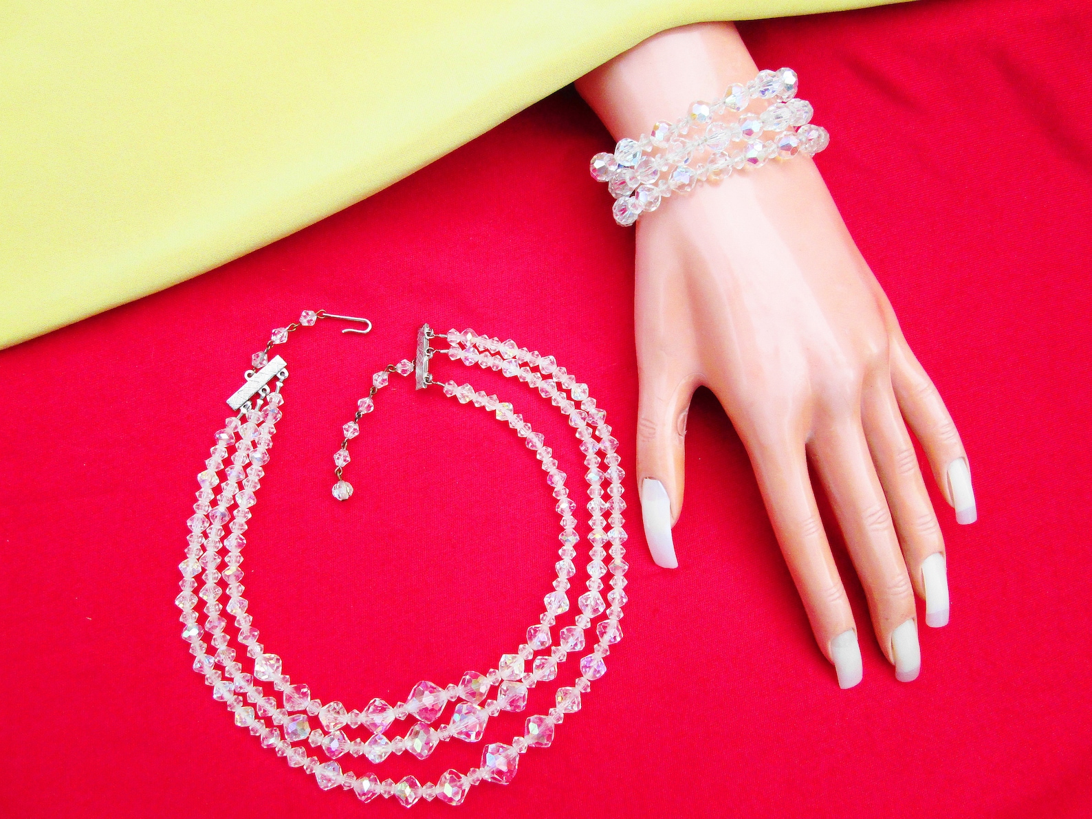 Austrian AB Crystal Necklace Bracelet Set Vintage Multi Strand - Etsy