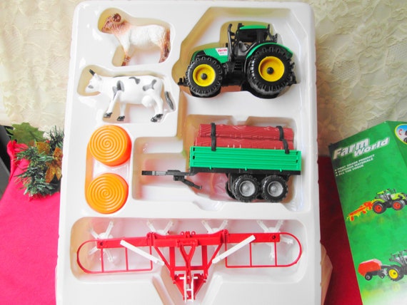 Farm Equipment Animals Toy Set NIB Unused Tractor Trailer Hay Baler Cow Sheep 6 Pc Play Set Rolling Wheels Farm Machines Etsy UK