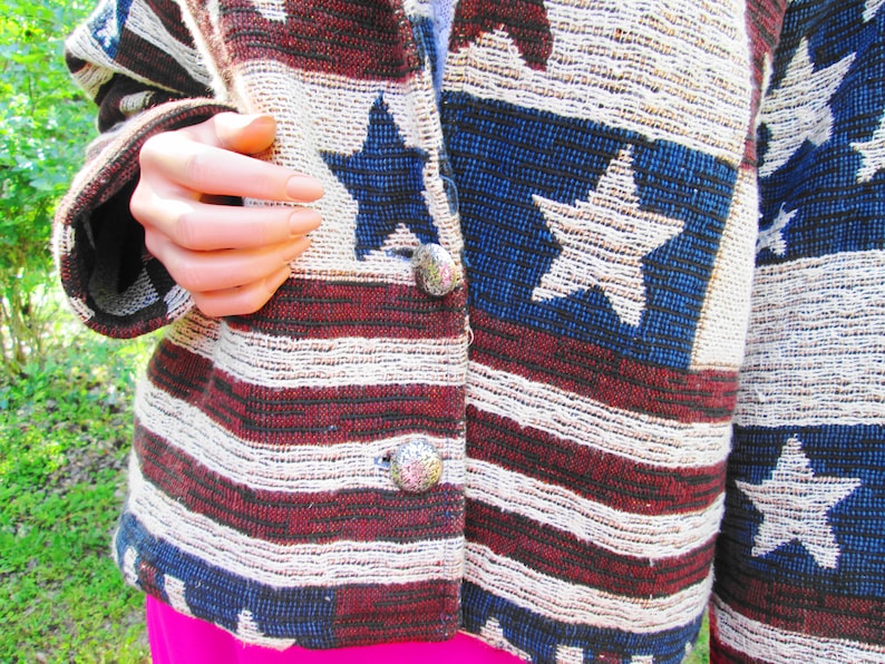 USA Flag Stars & Stripes American Sweater Jacket Cardigan Blazer Size ...