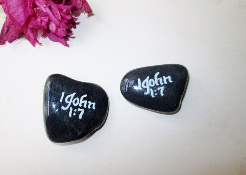 Hand Painted Rocks Stones Set 2 Side Painted Black 2 Scripture - Etsy