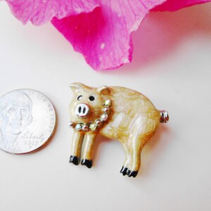 Enameled Pig Brooch Pin Swirled Beige Pearlized Enamel W AB Crystal ...
